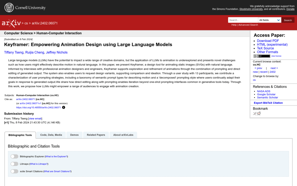 Keyframer：Keyframer是一個基於LLM的動畫生成AI原型工具 —AI產品&服務