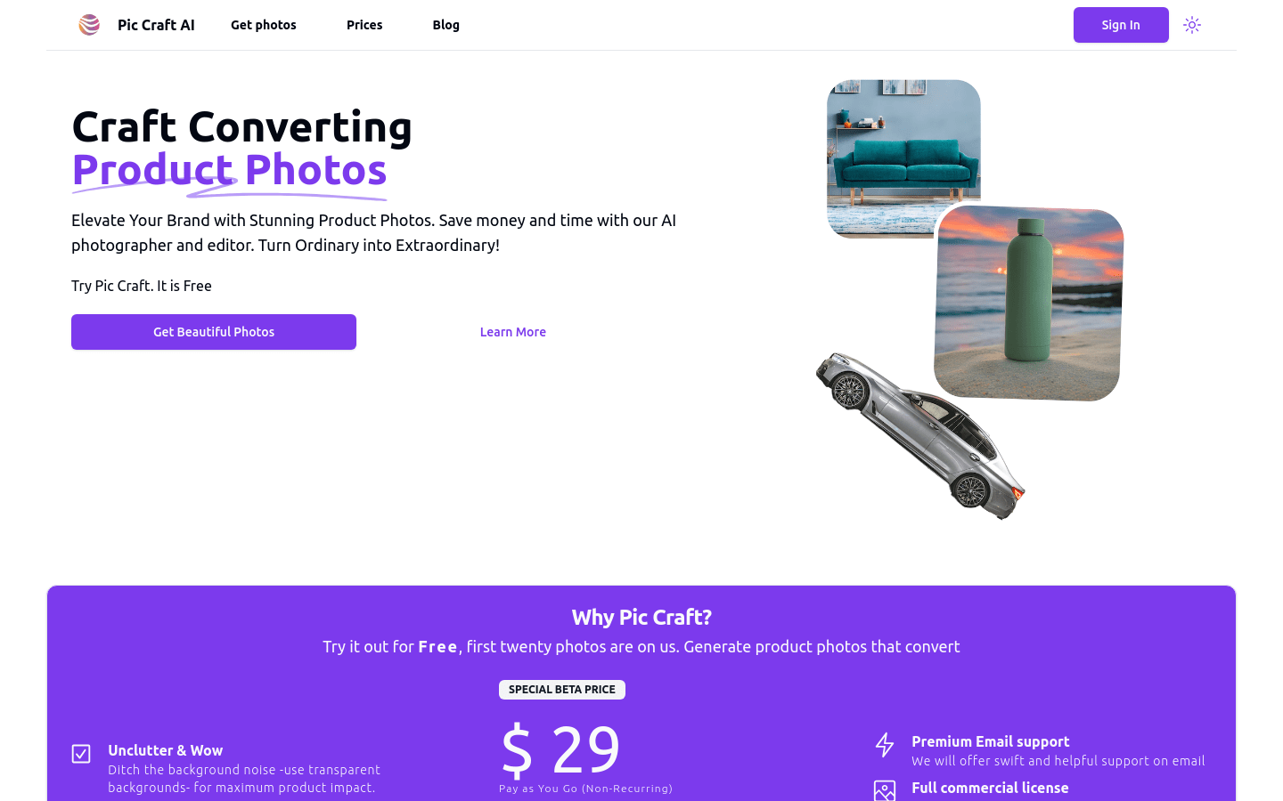 Pic Craft AI：用驚豔的產品攝影提升你的品牌。 —AI產品&服務