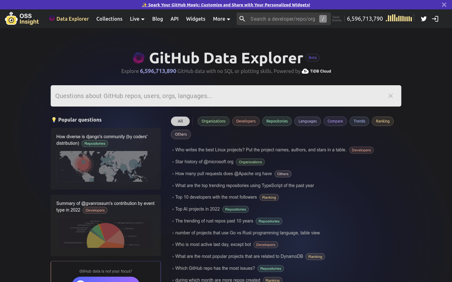 GitHub Data Explorer By OSS Insight：AI生成SQL，查詢GitHub資料 —AI產品&服務
