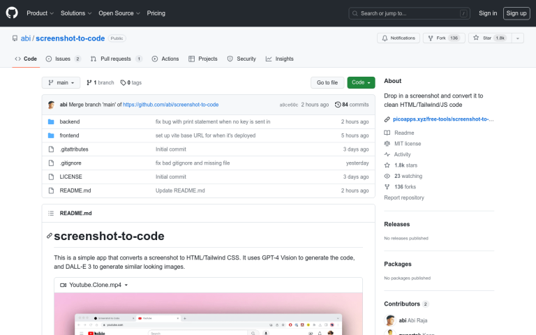 screenshot-to-code：將截圖轉換為HTML/Tailwind CSS程式碼的應用程式 —AI產品&服務