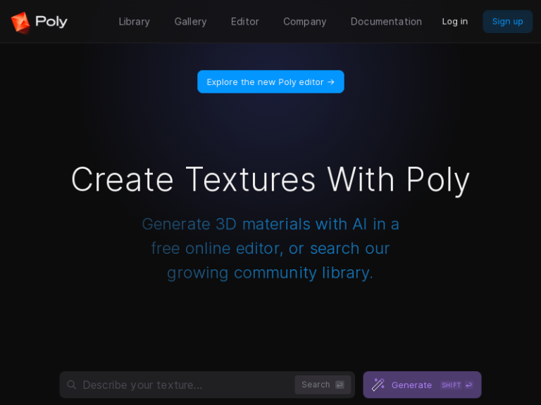 Poly：瀏覽數千個免費的無縫高畫質PBR紋理，或使用Poly的高階AI編輯器在幾秒鐘內生成您自己的紋理。 —AI產品&服務