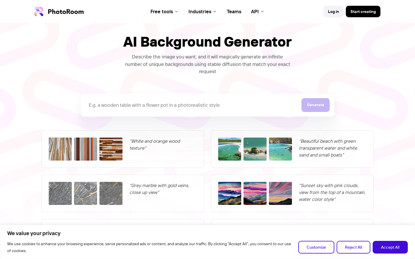 AI Background Generator：描述您想要的背景，AI 會生成無限個與您需求匹配的獨特背景 —AI產品&服務