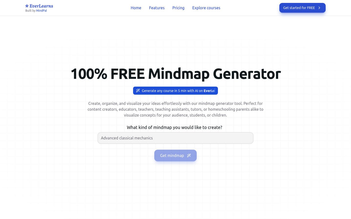 100% FREE Mindmap Generator：使用AI在5分鐘內生成任何課程的思維導圖 —AI產品&服務