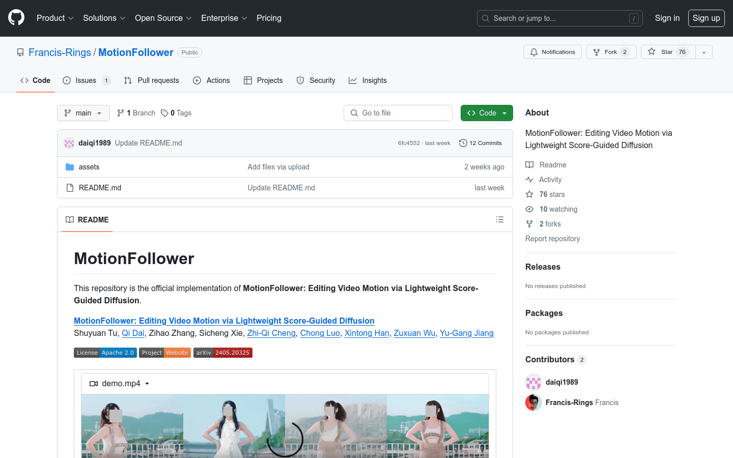 MotionFollower：影片運動編輯的輕量級得分引導擴散模型 —AI產品&服務