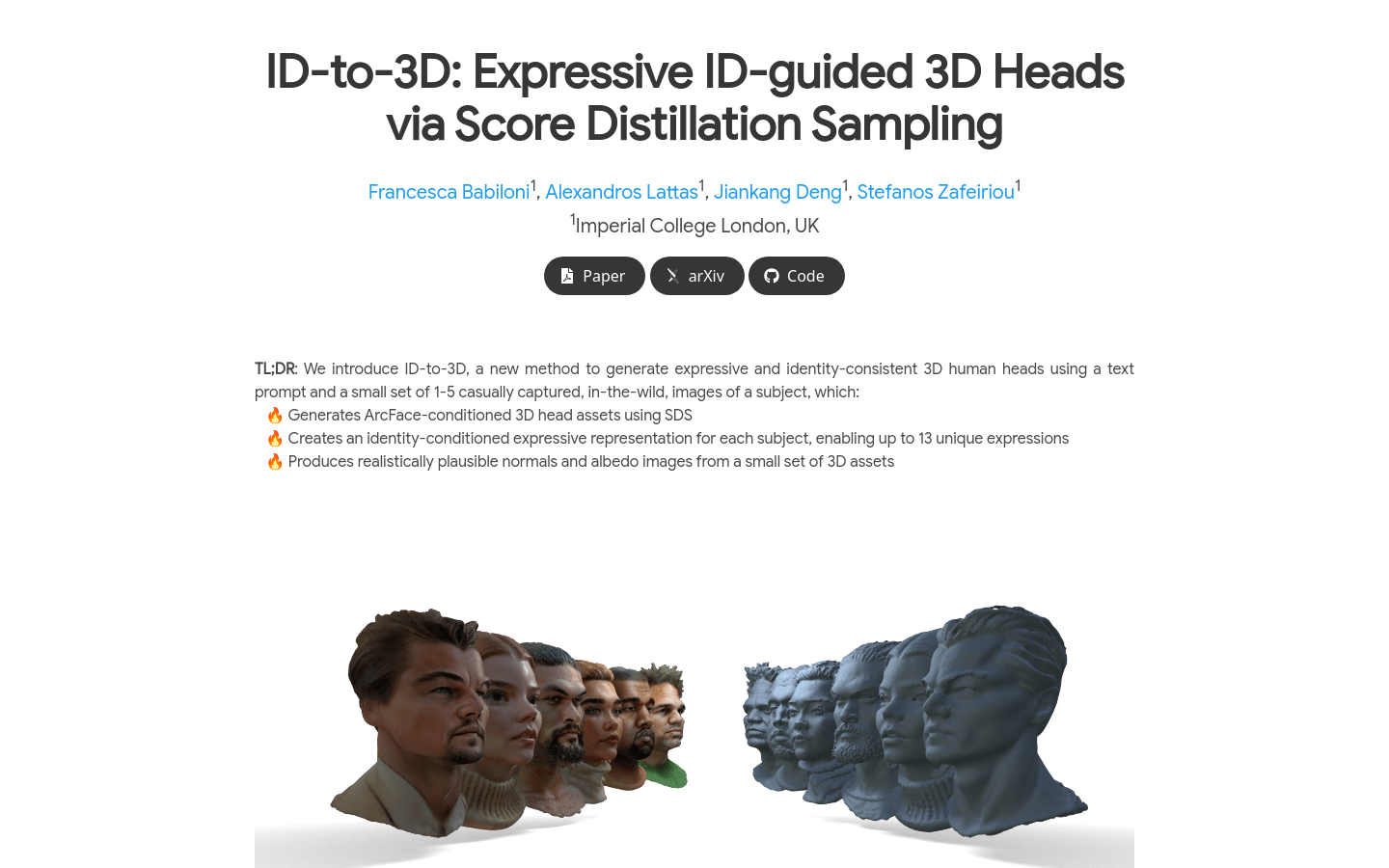 ID-to-3D：生成具有身份一致性和表情豐富性的3D人頭模型 —AI產品&服務