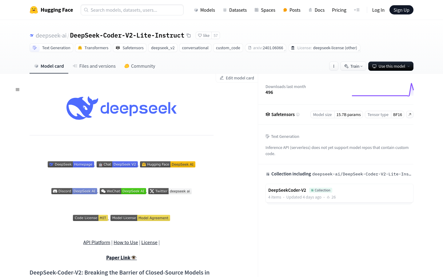 DeepSeek-Coder-V2-Lite-Instruct:開原始碼語言模型,支援多程式語言 —AI產品&服務 DeepSeek-Coder-V2-Lite-Instruct:開原始碼語言模型,支援多程式語言 —AI產品&服務