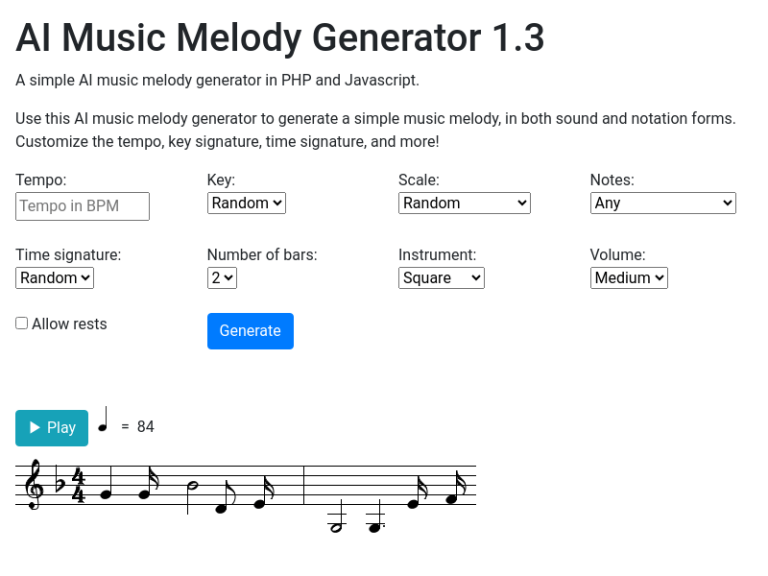 AI music melody generator : 生成简单音乐旋律的音樂旋律生成器 —AI產品&服務